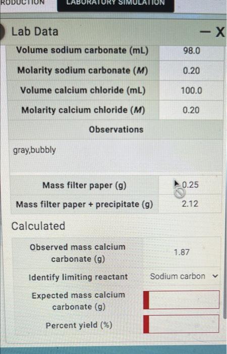 Solved Lab Data \begin{tabular}{|lc|} \hline Volume sodium | Chegg.com
