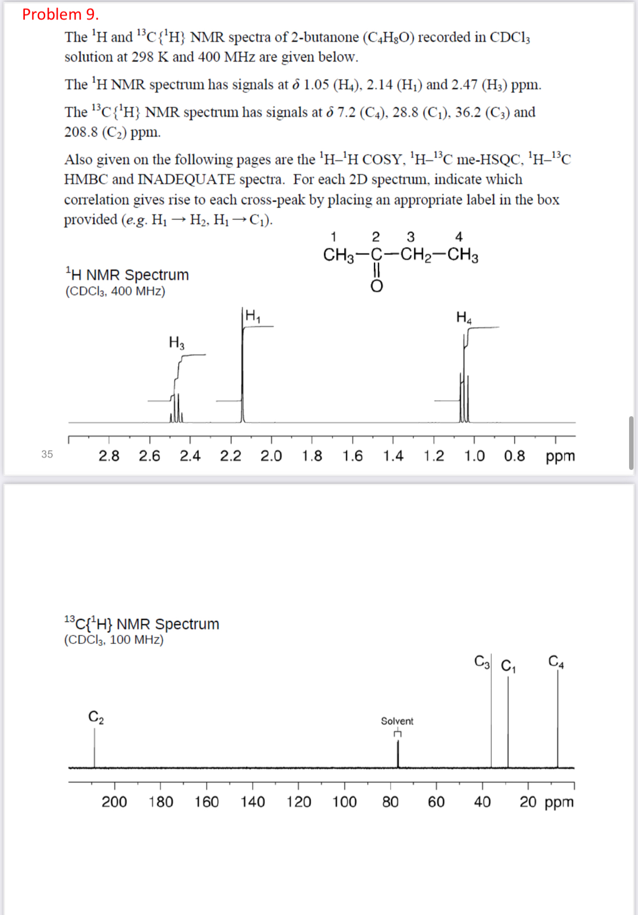 Solved Problem 9.The ?1H ﻿and ?13C{1H} ﻿NMR spectra of | Chegg.com