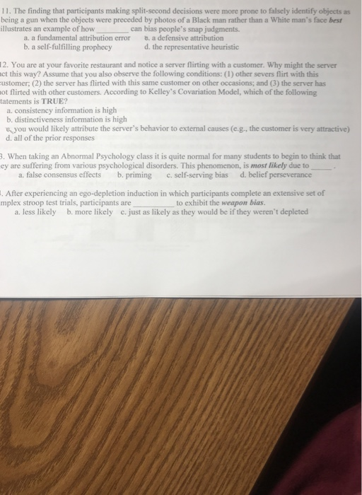 Solved 11. The finding that participants making split-second | Chegg.com