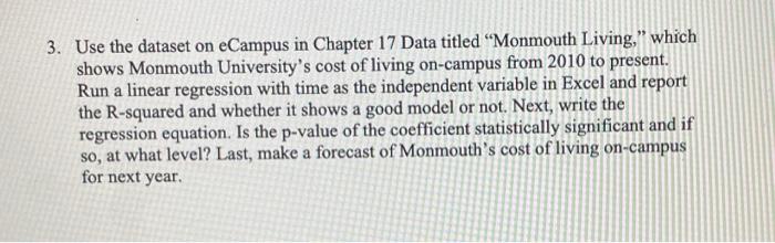 Solved 3. Use the dataset on eCampus in Chapter 17 Data | Chegg.com
