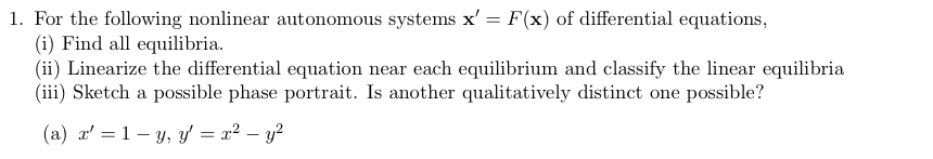 Solved For the following nonlinear autonomous systems | Chegg.com