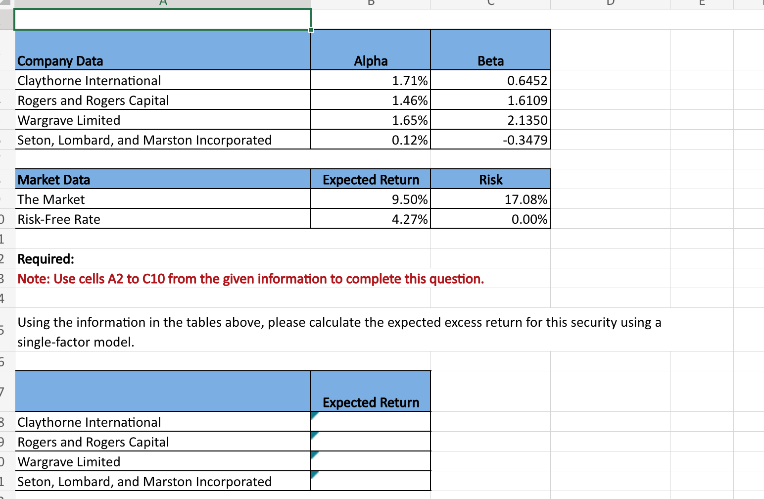 Solved Required:Note: Use cells A2 ﻿to C10 ﻿from the given | Chegg.com