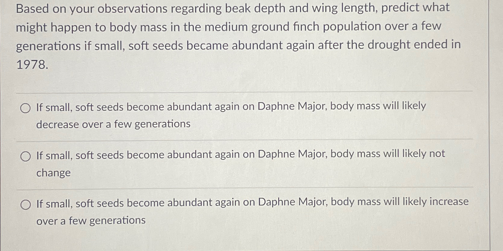 Solved Based on your observations regarding beak depth and | Chegg.com