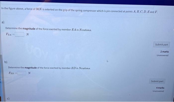 Solved In the figure above, a force of 30 N is exterted on | Chegg.com