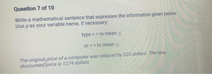 Solved Write a mathematical sentence that expresses the | Chegg.com
