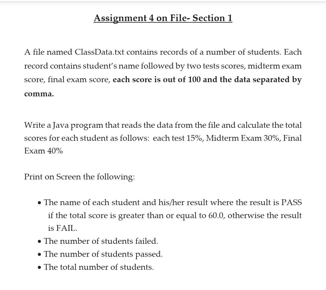 Solved Assignment 4 on File- Section 1 A file named | Chegg.com