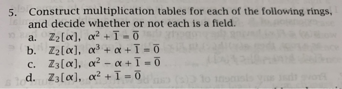 Solved 5. Construct multiplication tables for each of the | Chegg.com