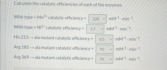 Solved Calculate the catalytic efficiencies of each of the | Chegg.com