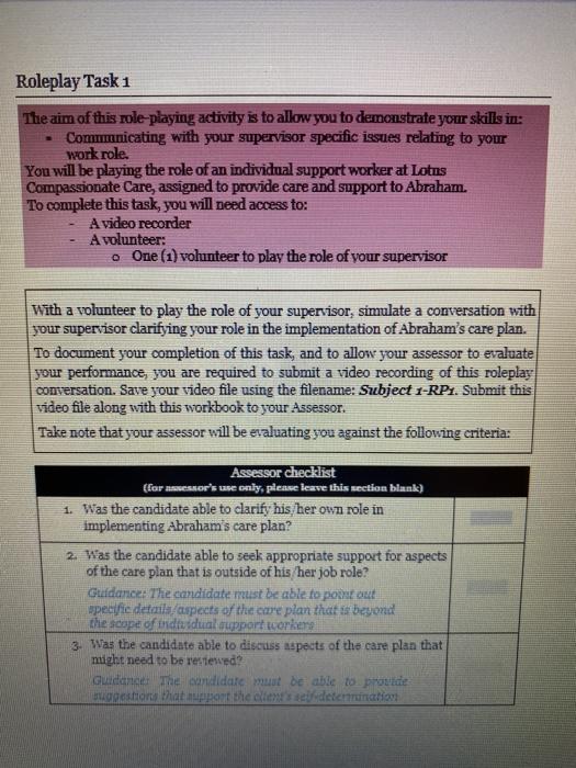 Roleplay Task 1 The aim of this role-playing activity | Chegg.com