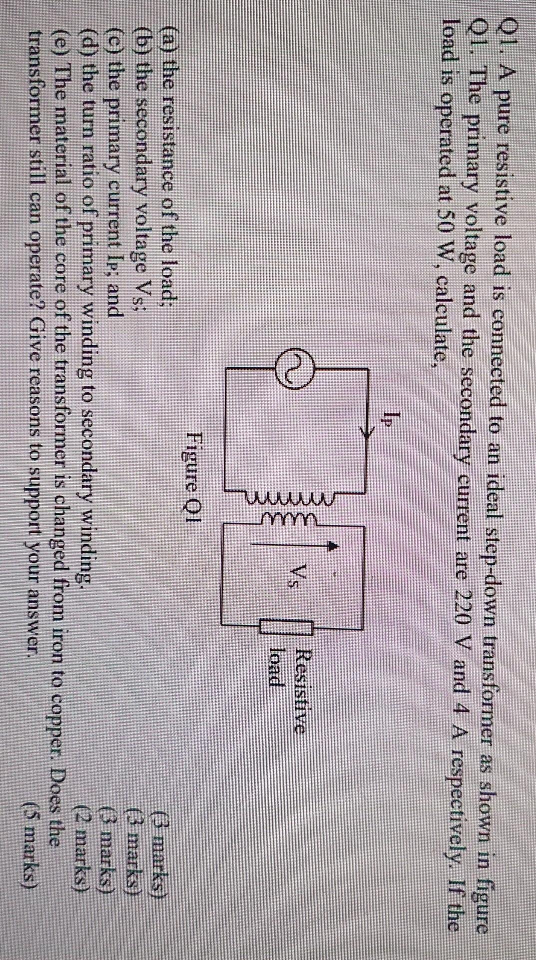 Solved Q1. A pure resistive load is connected to an ideal | Chegg.com