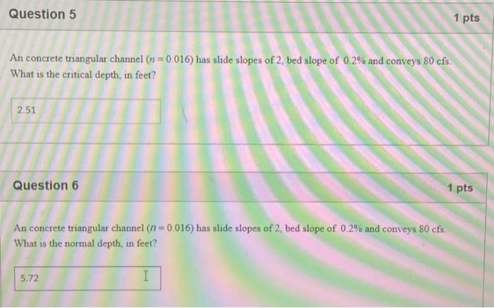 Solved An concrete triangular channel (n=0.016) has slide | Chegg.com