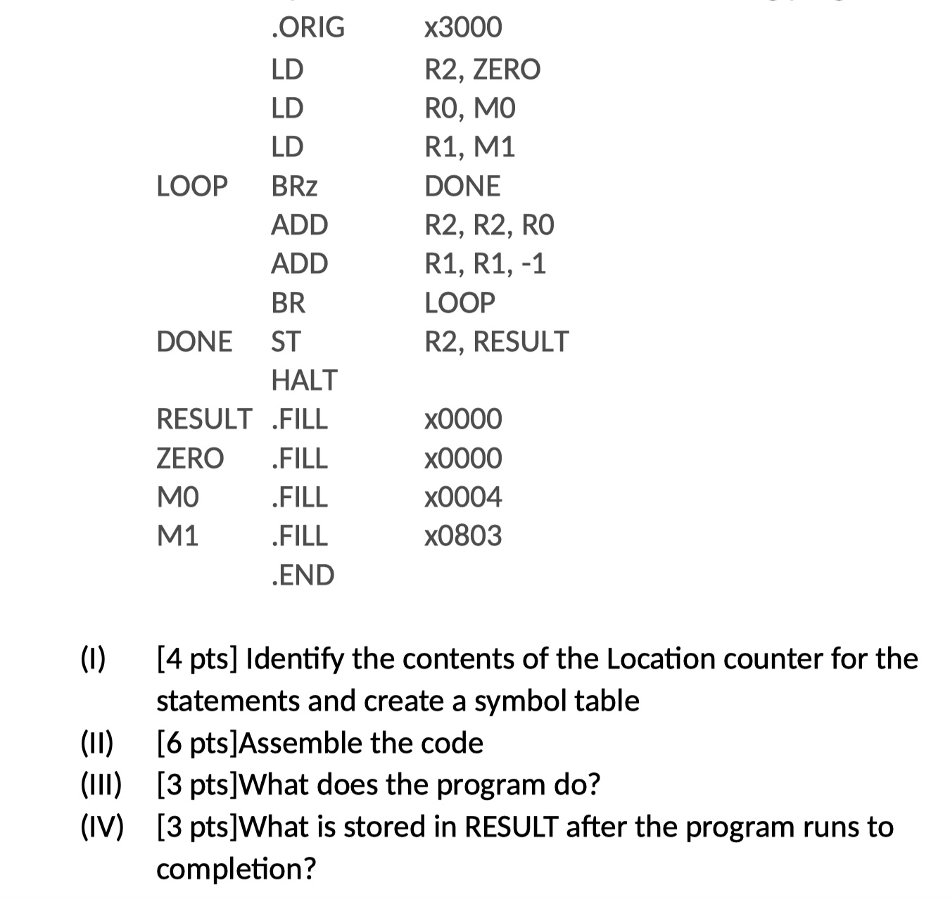 Solved (I) [4 ﻿pts] ﻿Identify the contents of the Location | Chegg.com