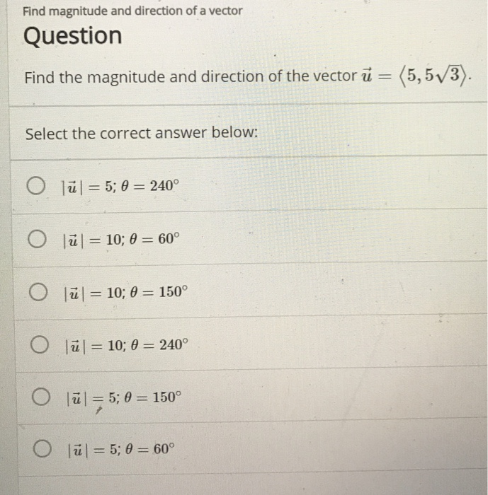 Solved Find magnitude and direction of a vector Question | Chegg.com