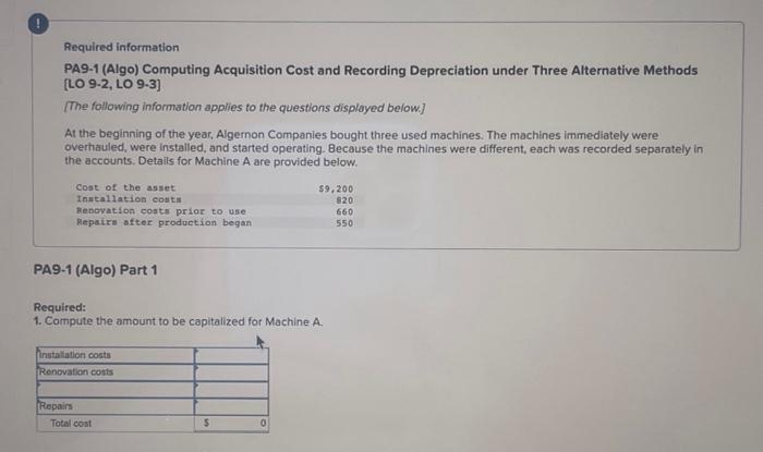 Solved Required information PA9-1 (Algo) Computing | Chegg.com