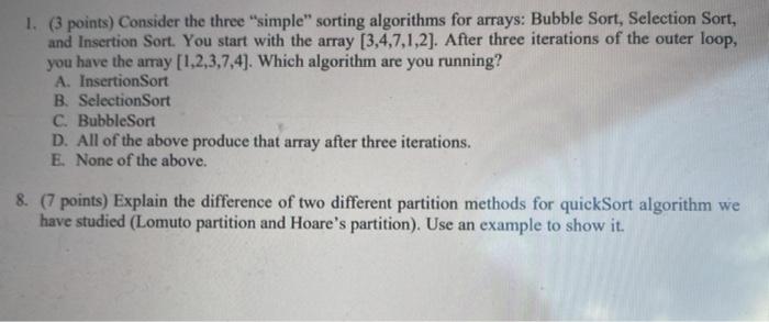 Solved 1. (3 points) Consider the three "simple" sorting | Chegg.com