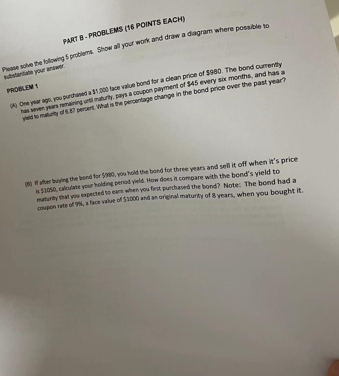 Solved PART B - PROBLEMS (16 POINTS EACH) please solve the | Chegg.com