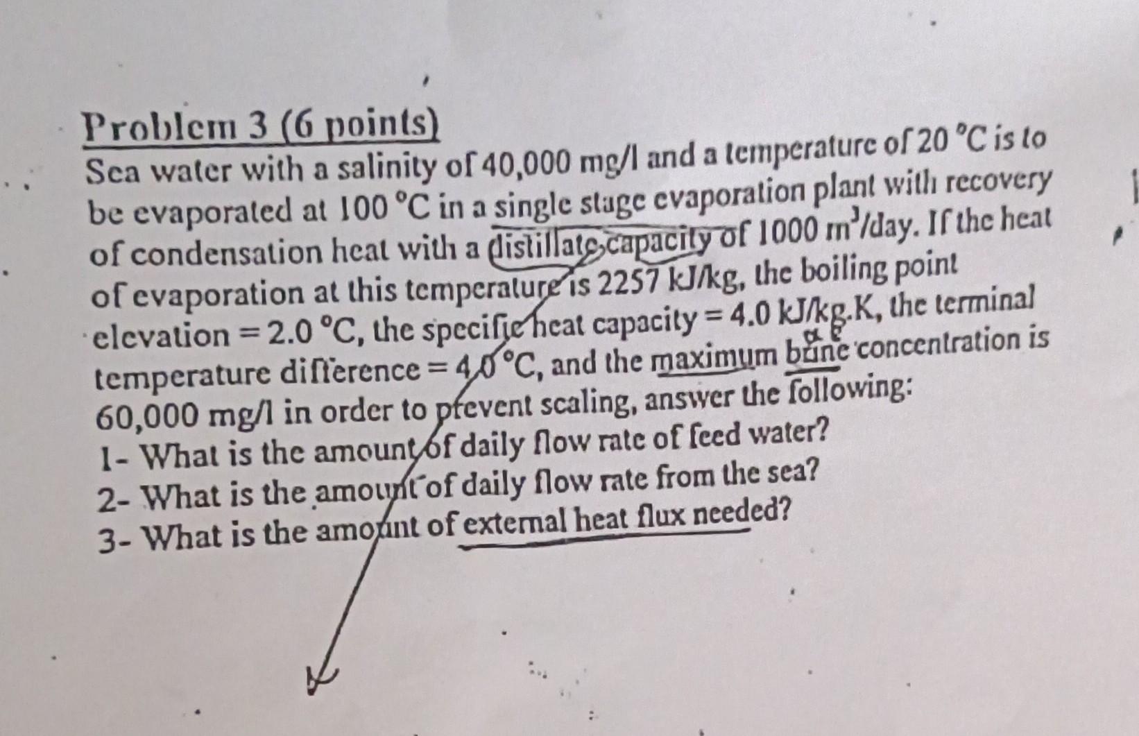 Solved Problem 3 (6 points) Sea water with a salinity or | Chegg.com