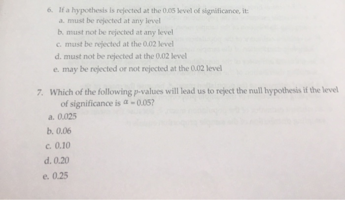 Solved 6. If a hypothesis is rejected at the 0.05 level of | Chegg.com
