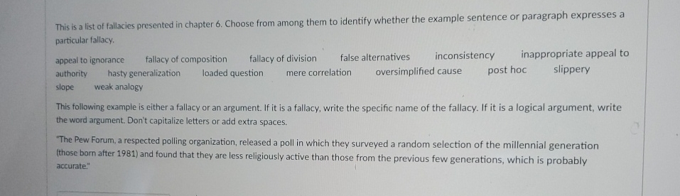 Solved This is a list of fallacies presented in chapter 6 . | Chegg.com