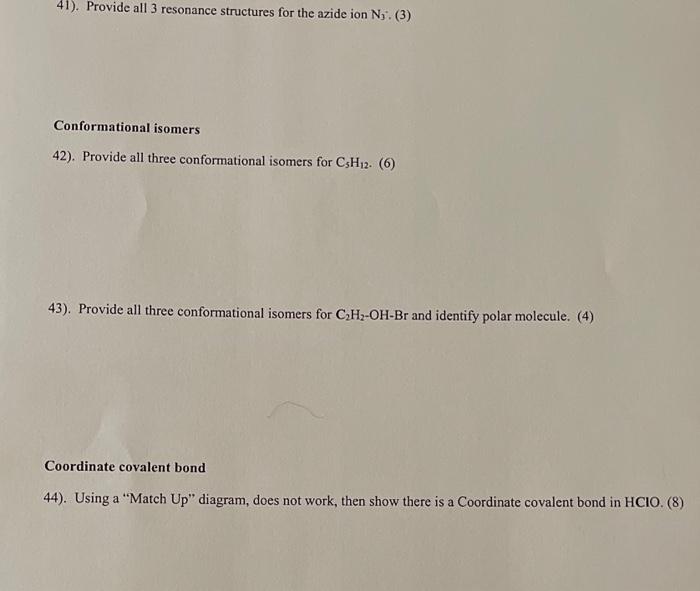 Solved 41). Provide all 3 resonance structures for the azide | Chegg.com