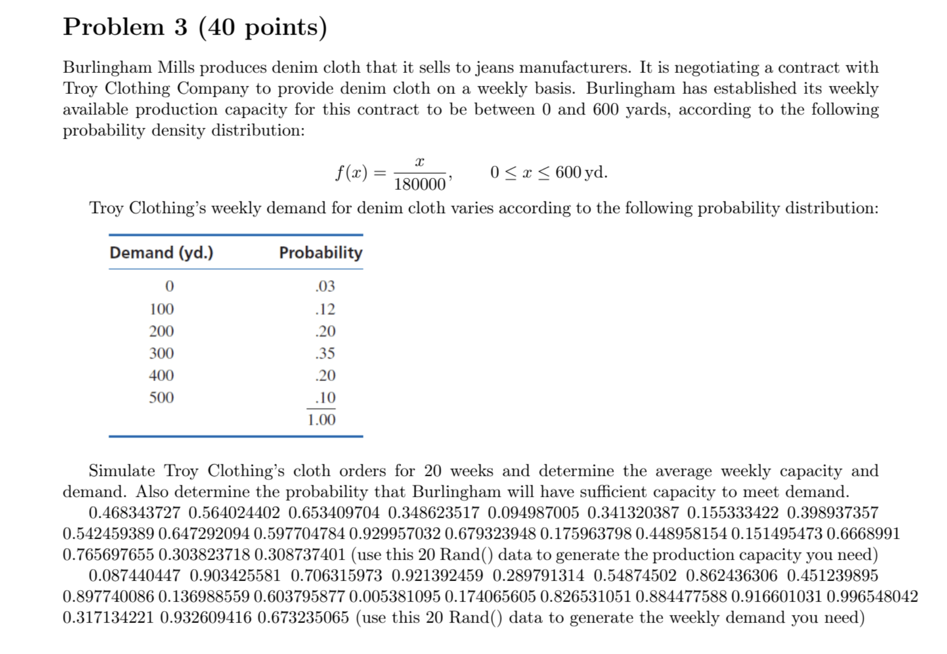 Solved Problem 3 (40 ﻿points)Burlingham Mills produces denim | Chegg.com
