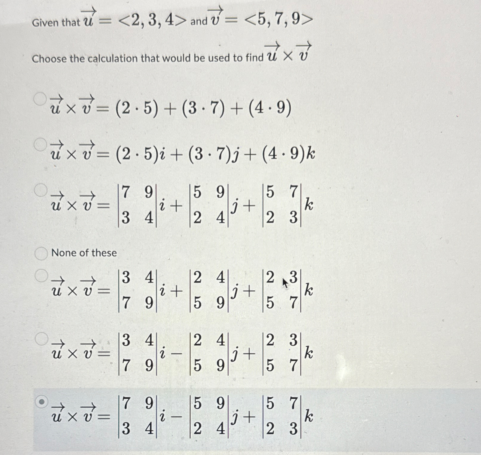Solved Given that vec(u)=(:2,3,4:) ﻿and vec(v)=(:5,7,9:) | Chegg.com