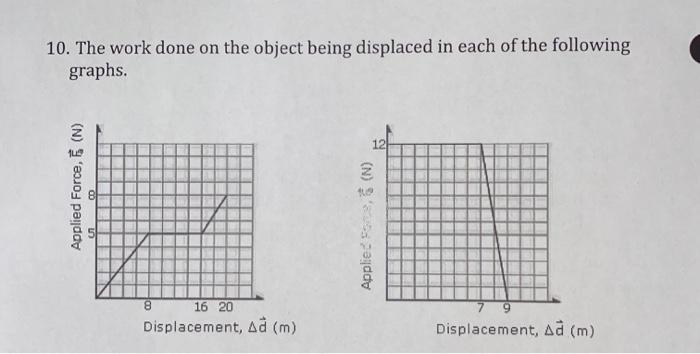 Solved 10. The work done on the object being displaced in | Chegg.com