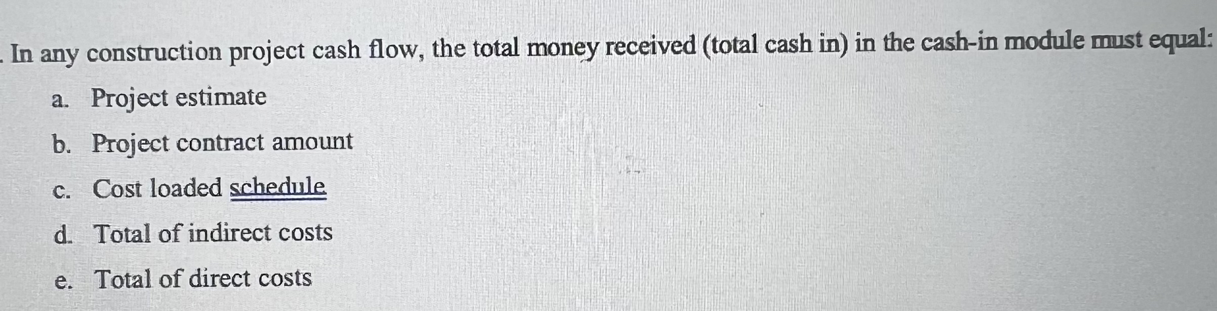 Solved In any construction project cash flow, the total | Chegg.com
