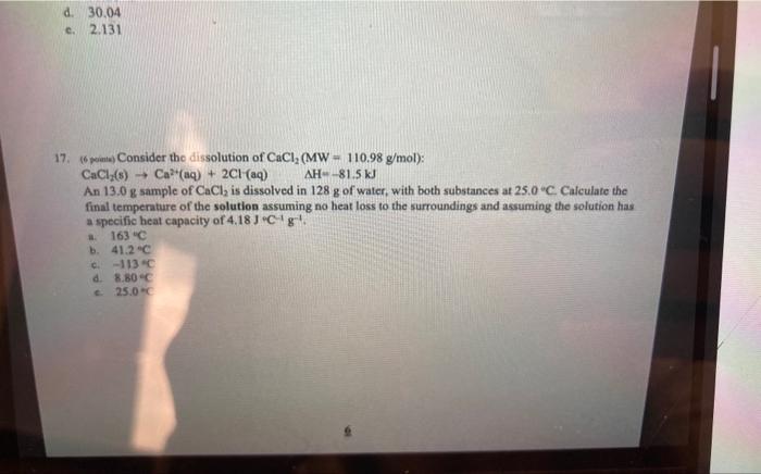 Solved 17. (6xaans) Consider the dissolution of | Chegg.com