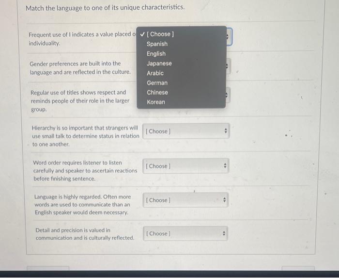 Match the language to one of its unique | Chegg.com