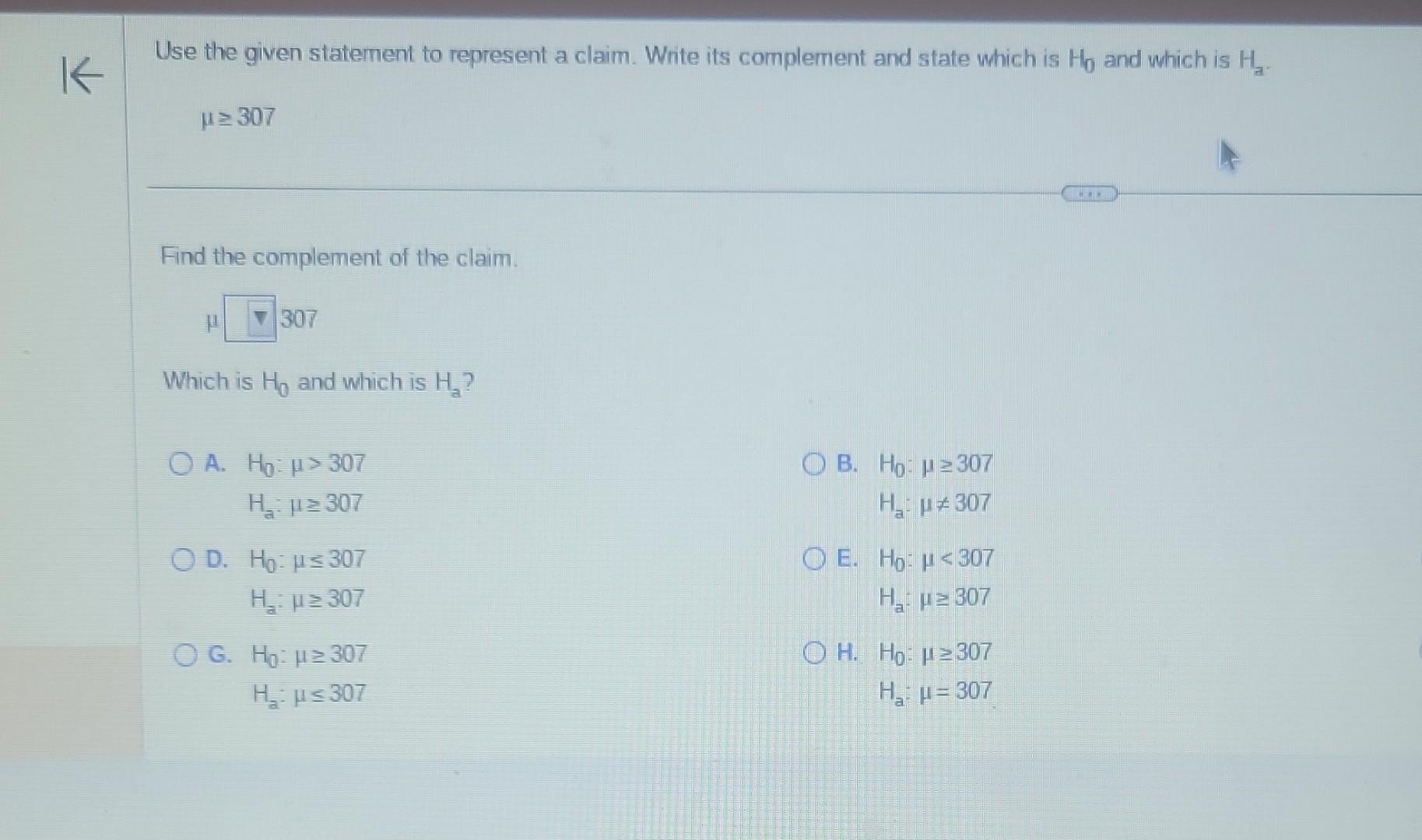 Solved Use the given statement to represent a claim. Write | Chegg.com