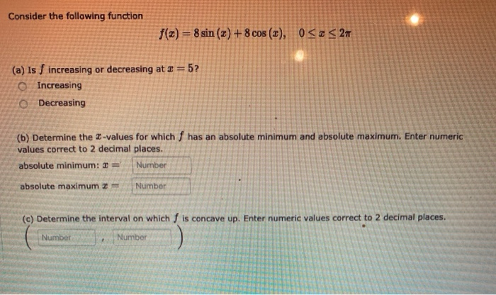 Solved Consider the following function f(3) = 8 sin () + 8 | Chegg.com