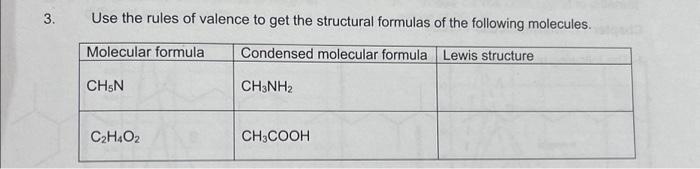 Solved 3. Use the rules of valence to get the structural | Chegg.com