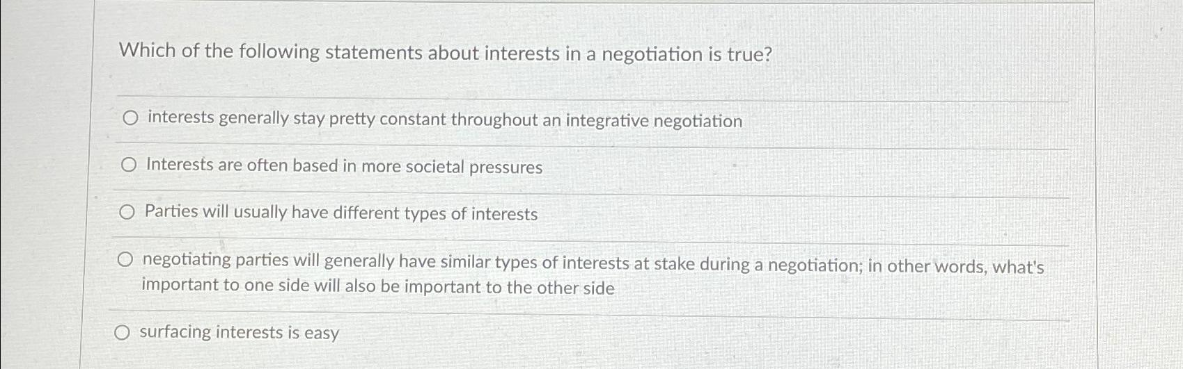 Solved Which of the following statements about interests in | Chegg.com