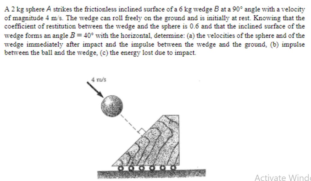Solved A 2 ﻿kg sphere A strikes the frictionless inclined | Chegg.com