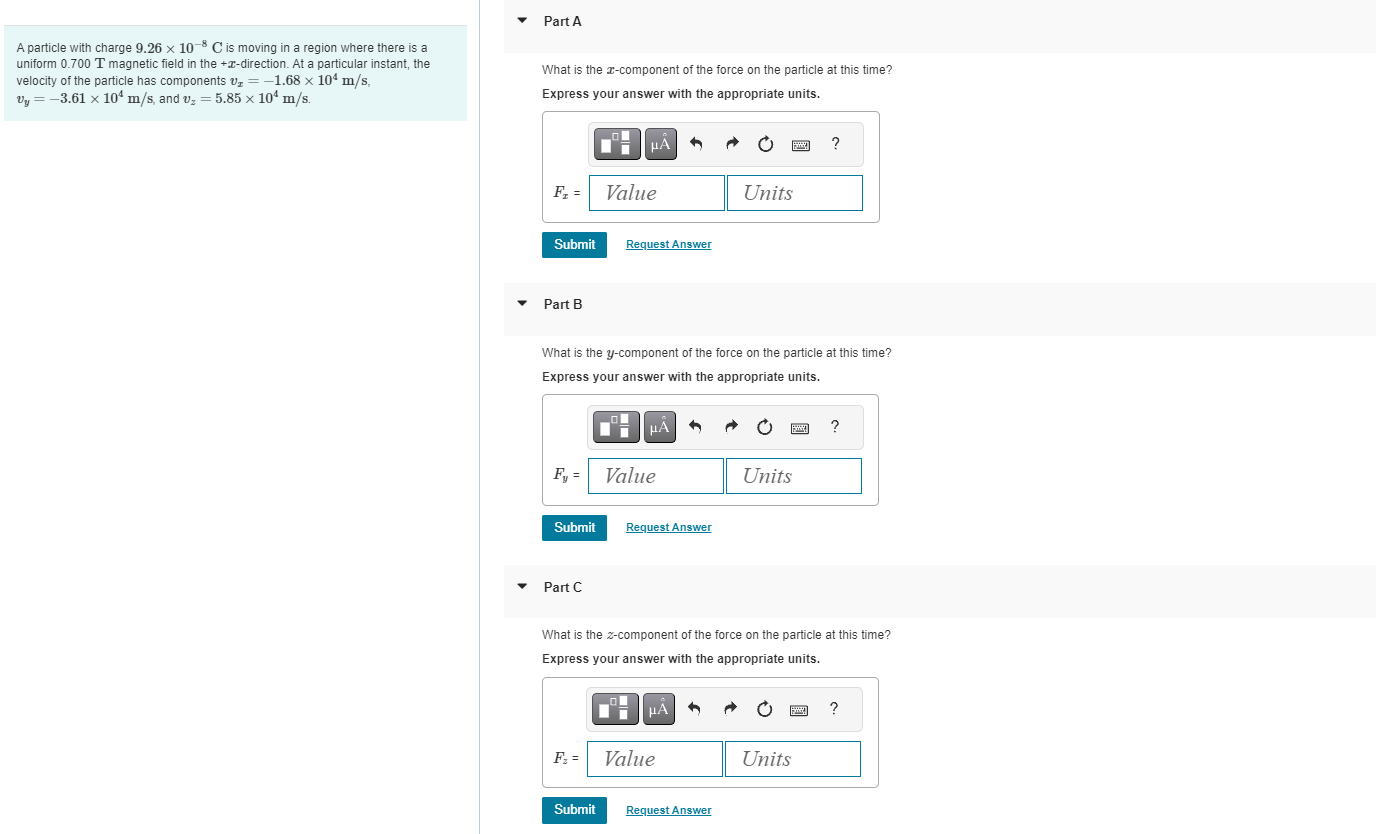 Solved A particle with charge 9.26×10-8C ﻿is moving in a | Chegg.com