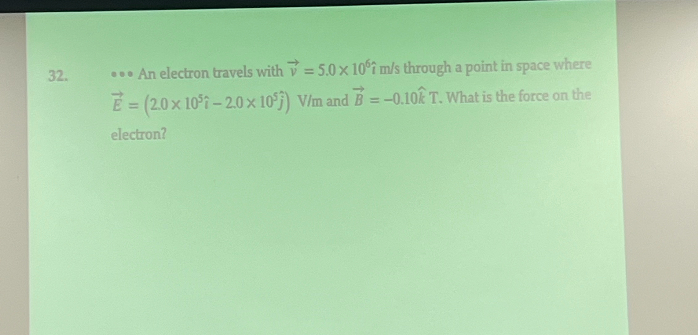 Solved dots An electron travels with vec(v)=5.0×106hat(ı)ms | Chegg.com