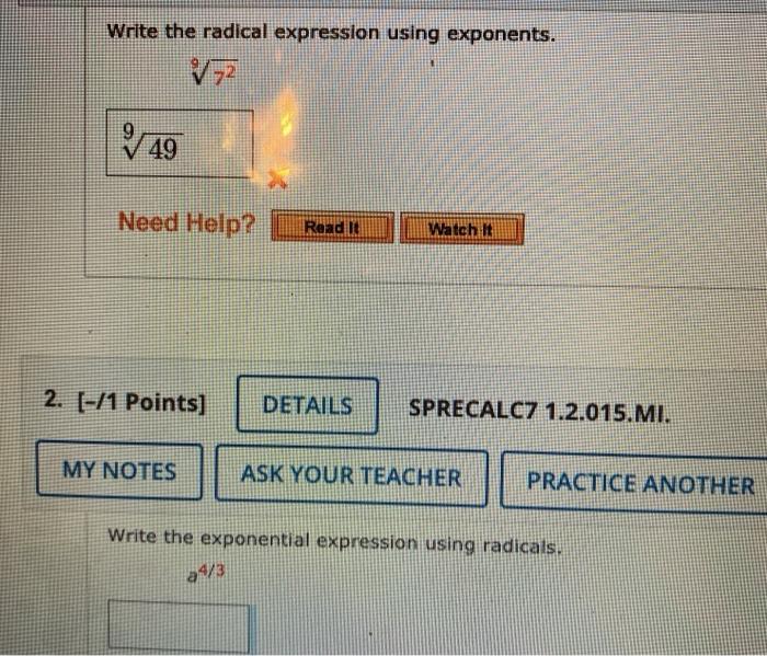 Solved Write the radical expression using exponents. V2 49 | Chegg.com