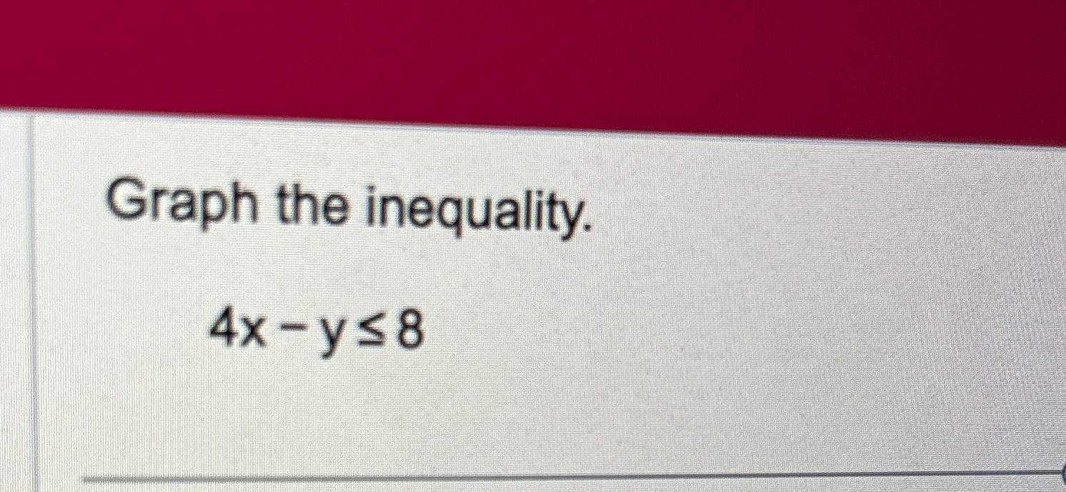 Solved Graph the inequality.4x-y≤8 | Chegg.com