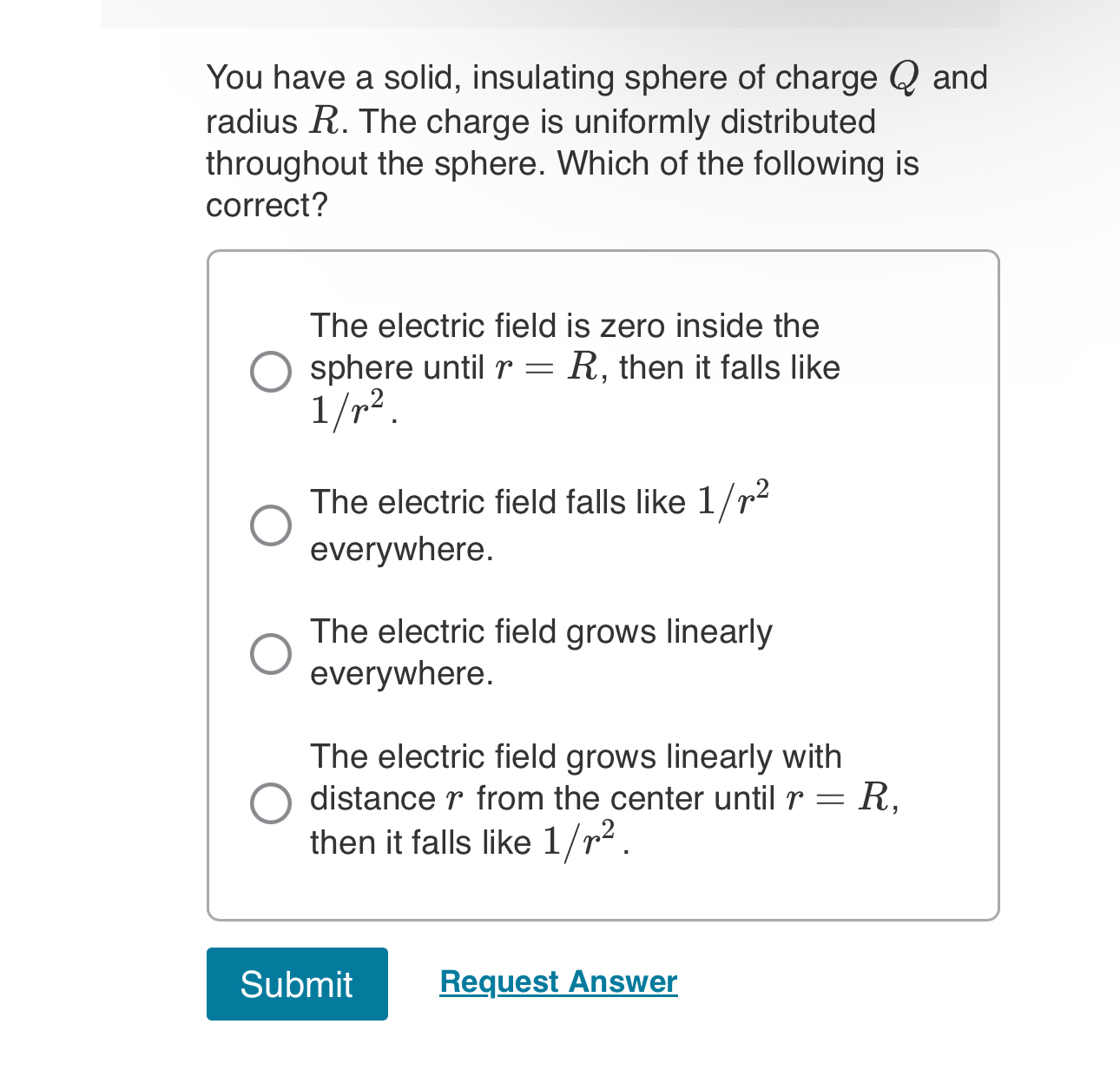 Solved You have a solid, insulating sphere of charge Q ﻿and | Chegg.com