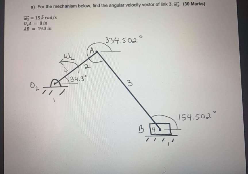 Solved a) For the mechanism below, find the angular velocity | Chegg.com