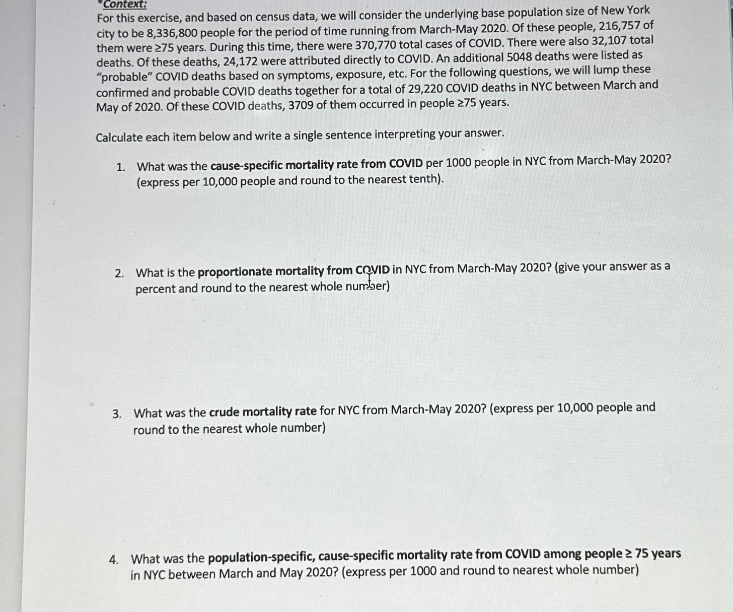 Solved For this exercise, and based on census data, we will | Chegg.com