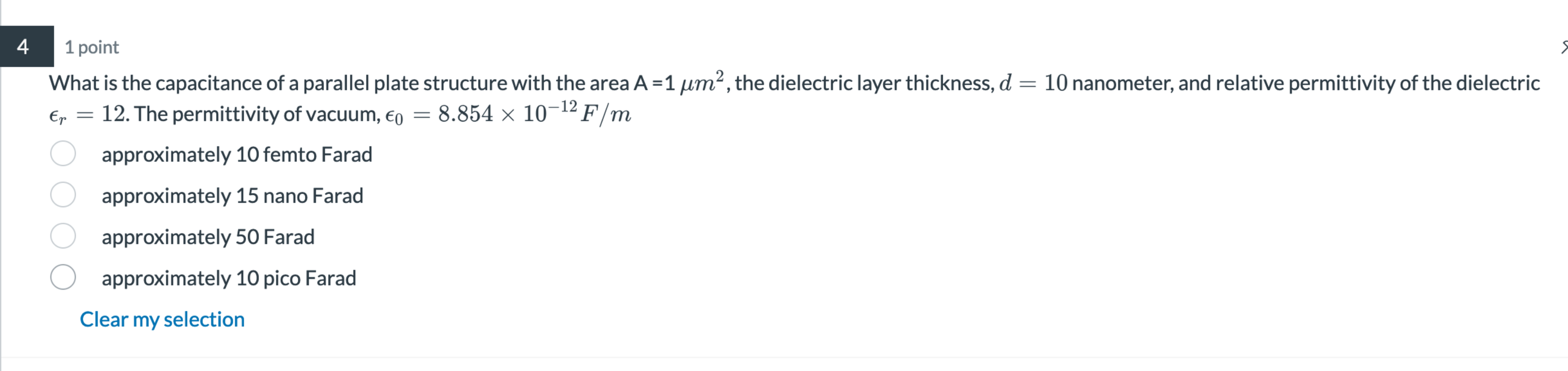 Solved 41 ﻿pointWhat is ﻿the capacitance of ﻿a parallel | Chegg.com