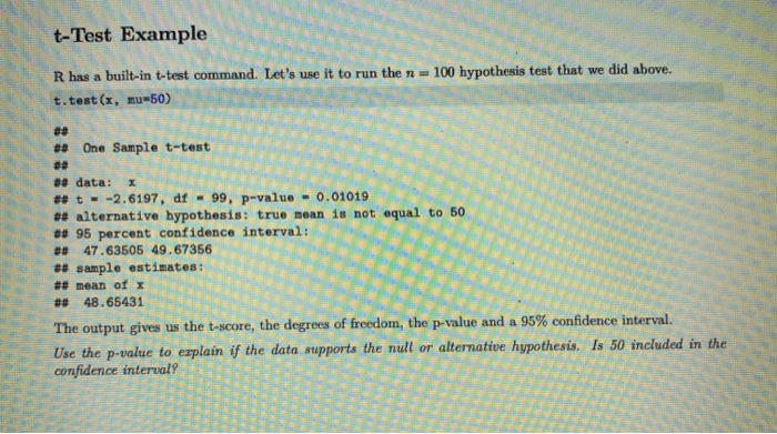 Solved t-Test Example R has a built-in t-test command. Let's | Chegg.com