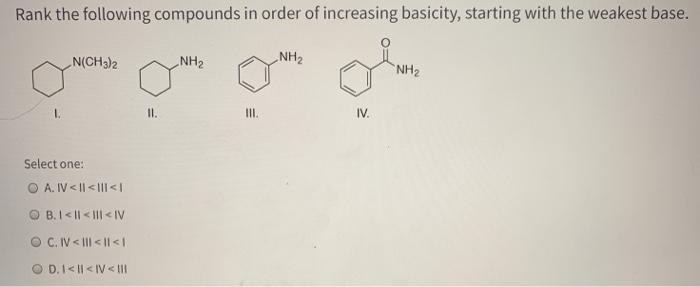 Solved Rank the following compounds in order of increasing | Chegg.com