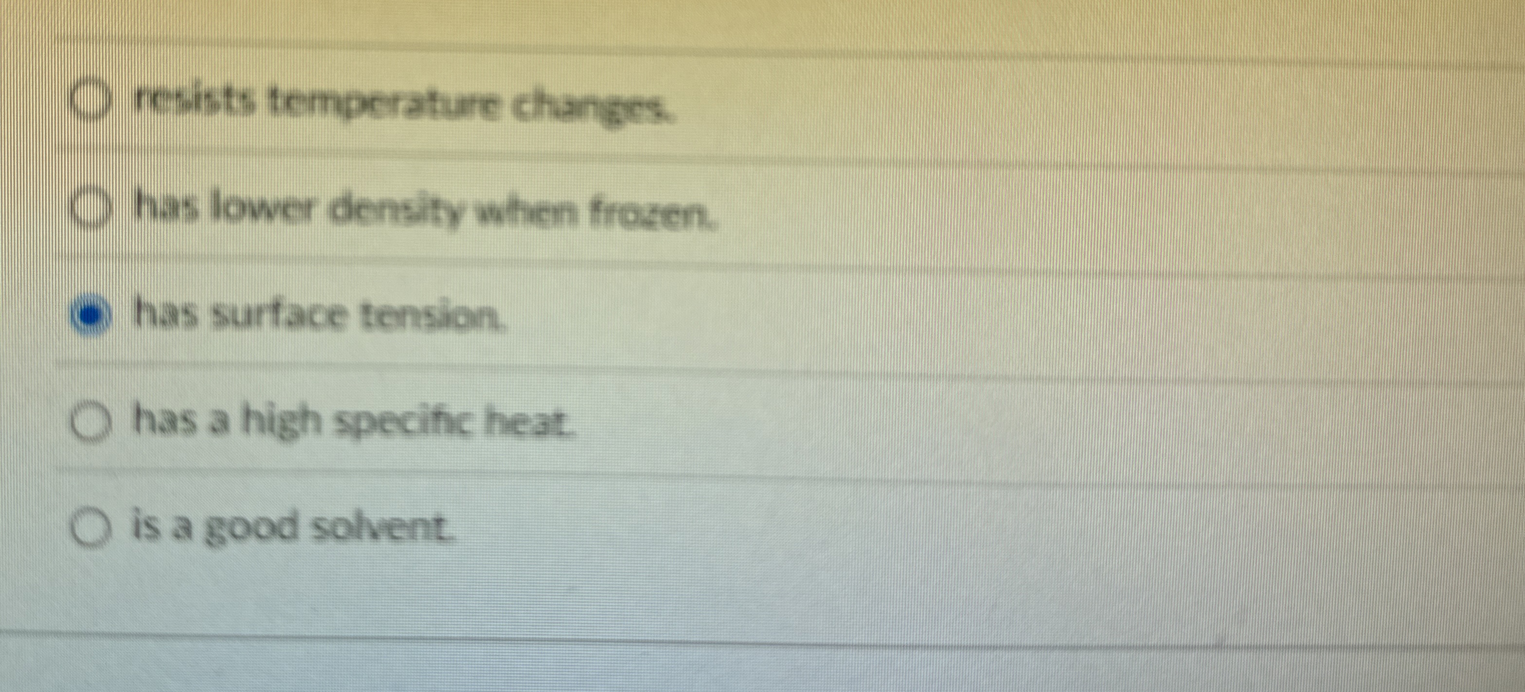 Solved resists temperature changes.has lower density when | Chegg.com