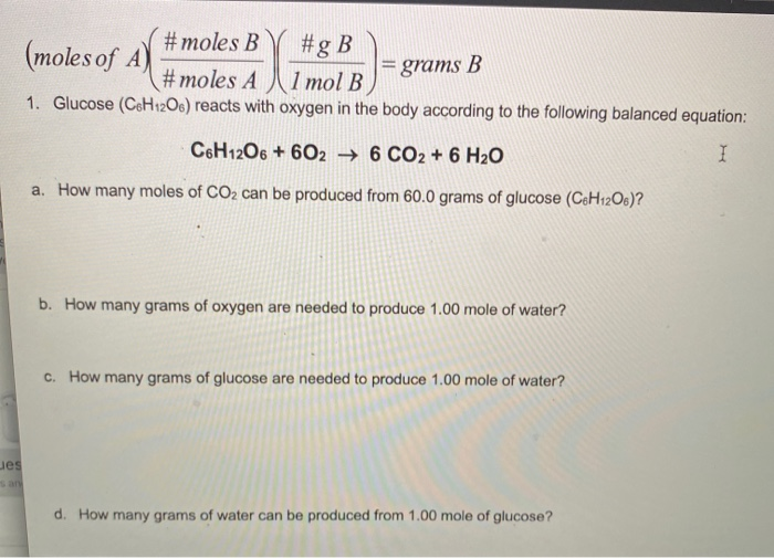 Solved moles B moles Of A g B Grams B moles A 1 Mol Chegg