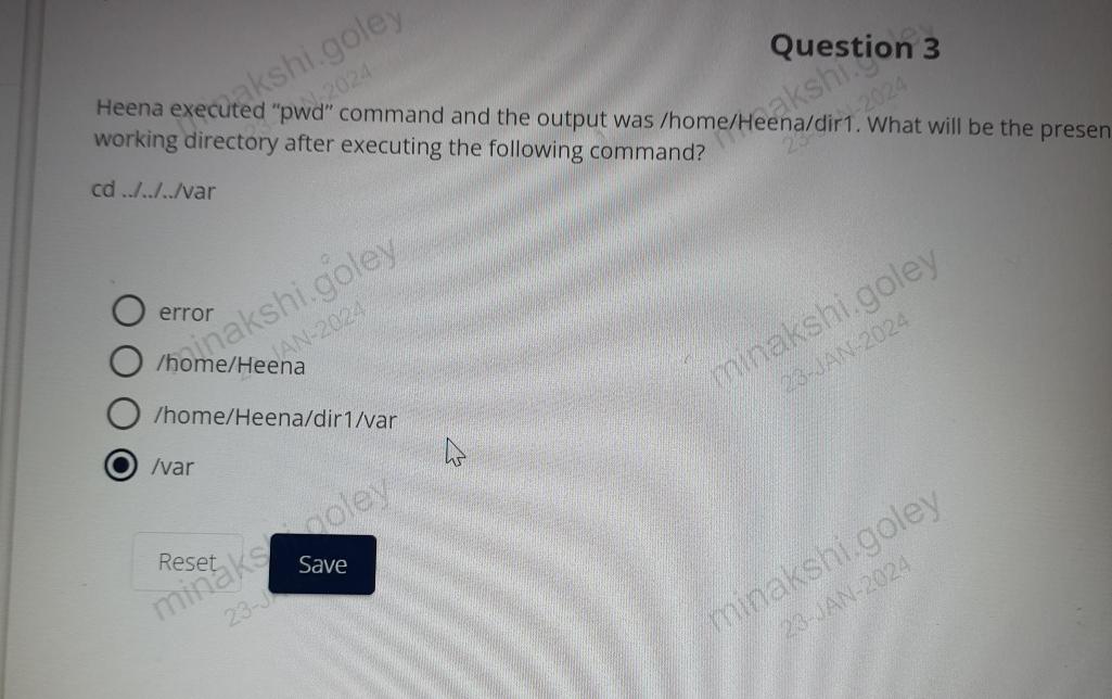 Solved Question 3Heena executed "pwd" ﻿command and the | Chegg.com