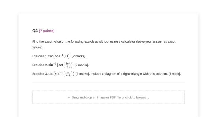 Solved Find the exact value of the following exercises | Chegg.com