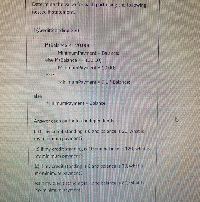 Solved Determine the value for each part using the following | Chegg.com